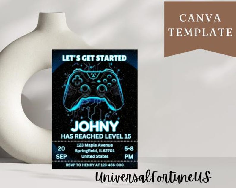 Editable Video Game Birthday Invitation: Level up Gamer Party (5x7 ...