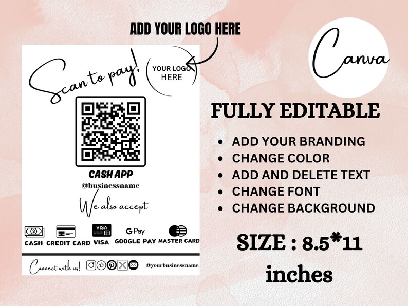 Small Business QR Code Sign Template: Editable Canva Payment Sign - Etsy