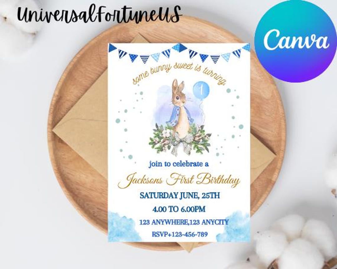 Editable Peter Rabbit Birthday Invitation Peter Rabbit Birthday Bunny ...