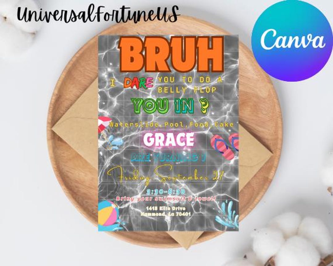 Editable BRUH Birthday Invitation Template Printable Pool Birthday ...
