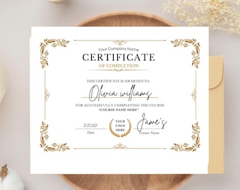 Certificate of Completion Template, Printable Course Certificate of ...