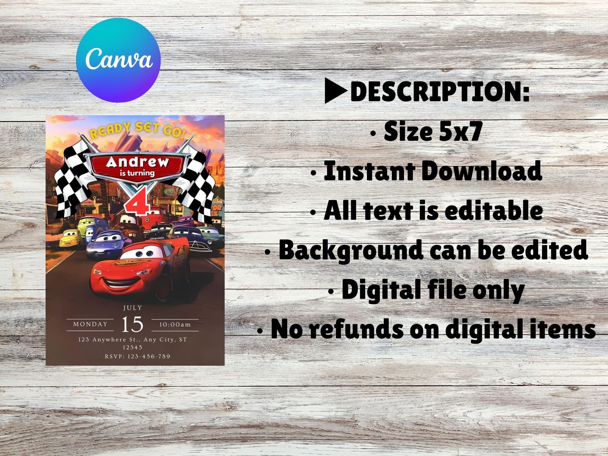 Cars Birthday Invitation, Lightning Mcqueen Invitation, Kids Birthday ...