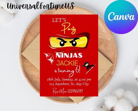 Ninja Lego Birthday Invites Editable Ninja Go Birthday Invitation