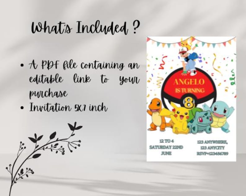 Editable Pokemon Birthday Invitation, Anime B-day Invite (digital ...