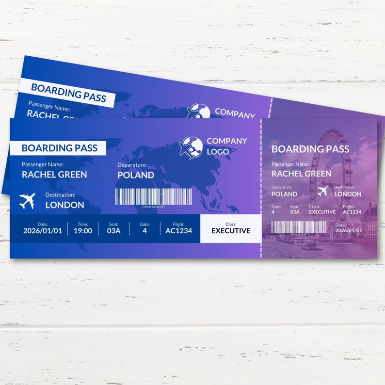 Editable Boarding Pass Template: Custom Plane Ticket (canva, Instant ...