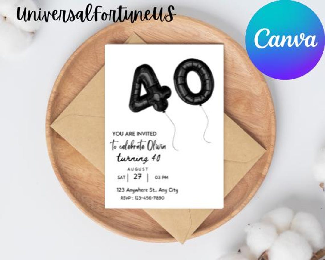 40th Birthday Invitation Template: Elegant Balloons (digital Download ...