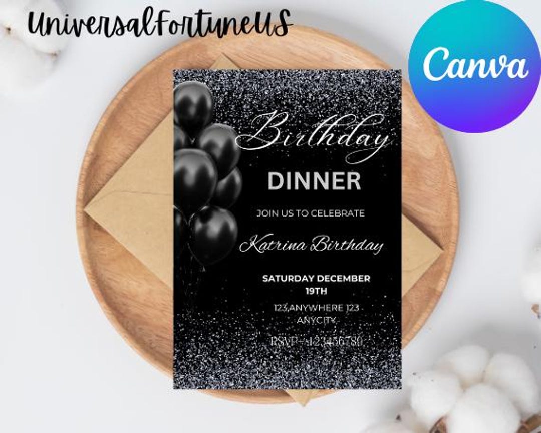 Editable Birthday Invitation, Black Invitation, Let's Party Black ...