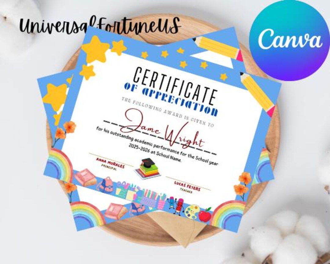 Editable Kids Achievement Certificate: Bright Color Award (digital ...