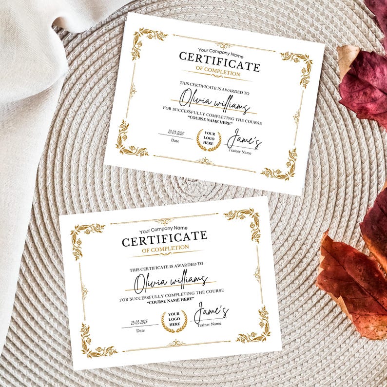 Certificate of Completion Template, Printable Course Certificate of Completion, Editable Beauty ...