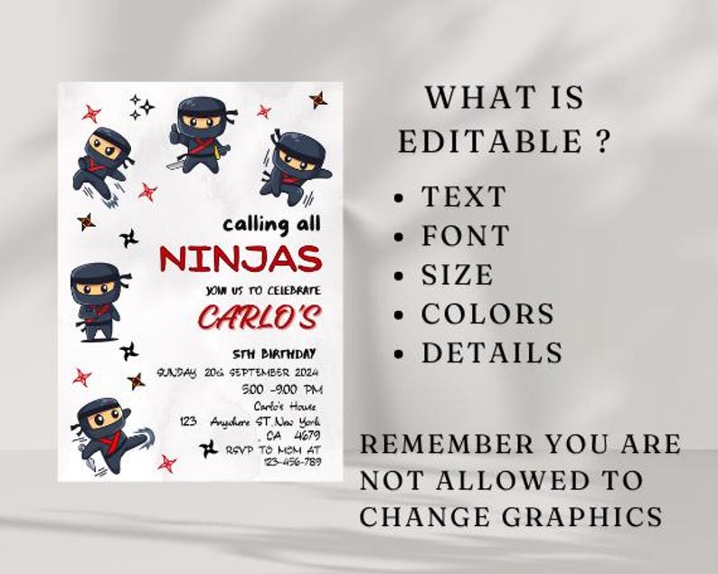 Editable Ninja Birthday Invitation: Karate Party Template (digital ...