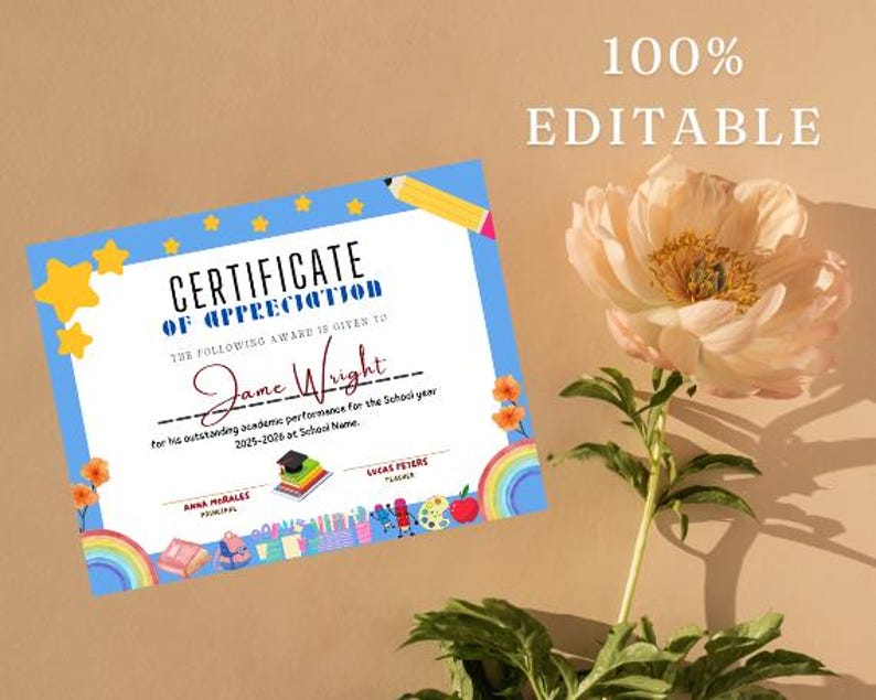 Editable Kids Achievement Certificate: Bright Color Award (digital ...