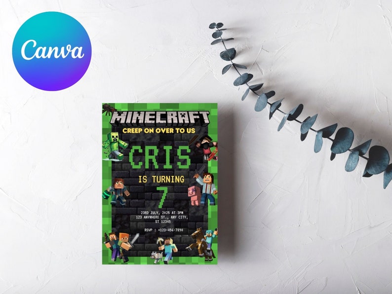Editable Minecraft Birthday Invitation, Minecrafter Birthday ...