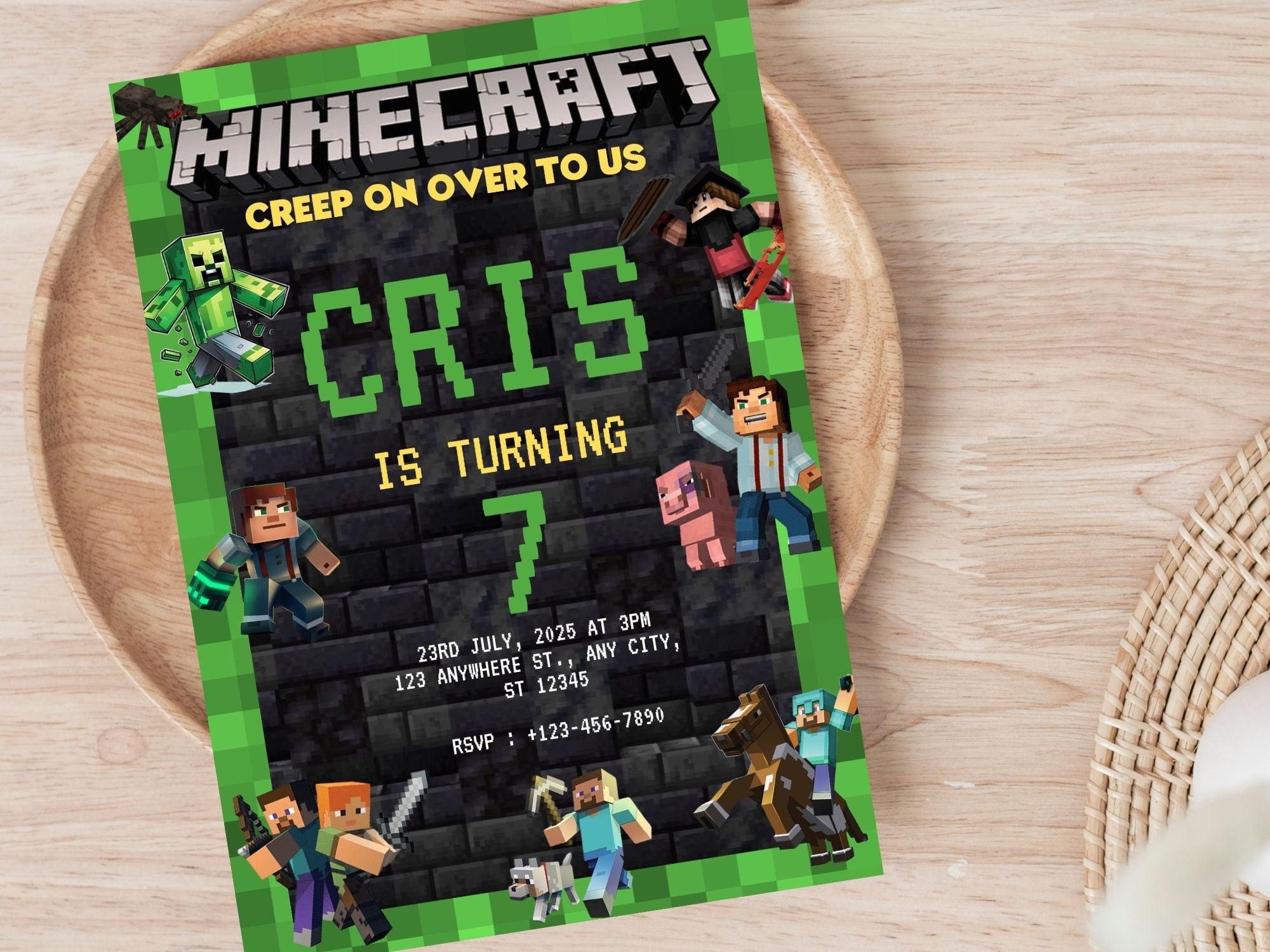 Editable Minecraft Birthday Invitation, Minecrafter Birthday ...