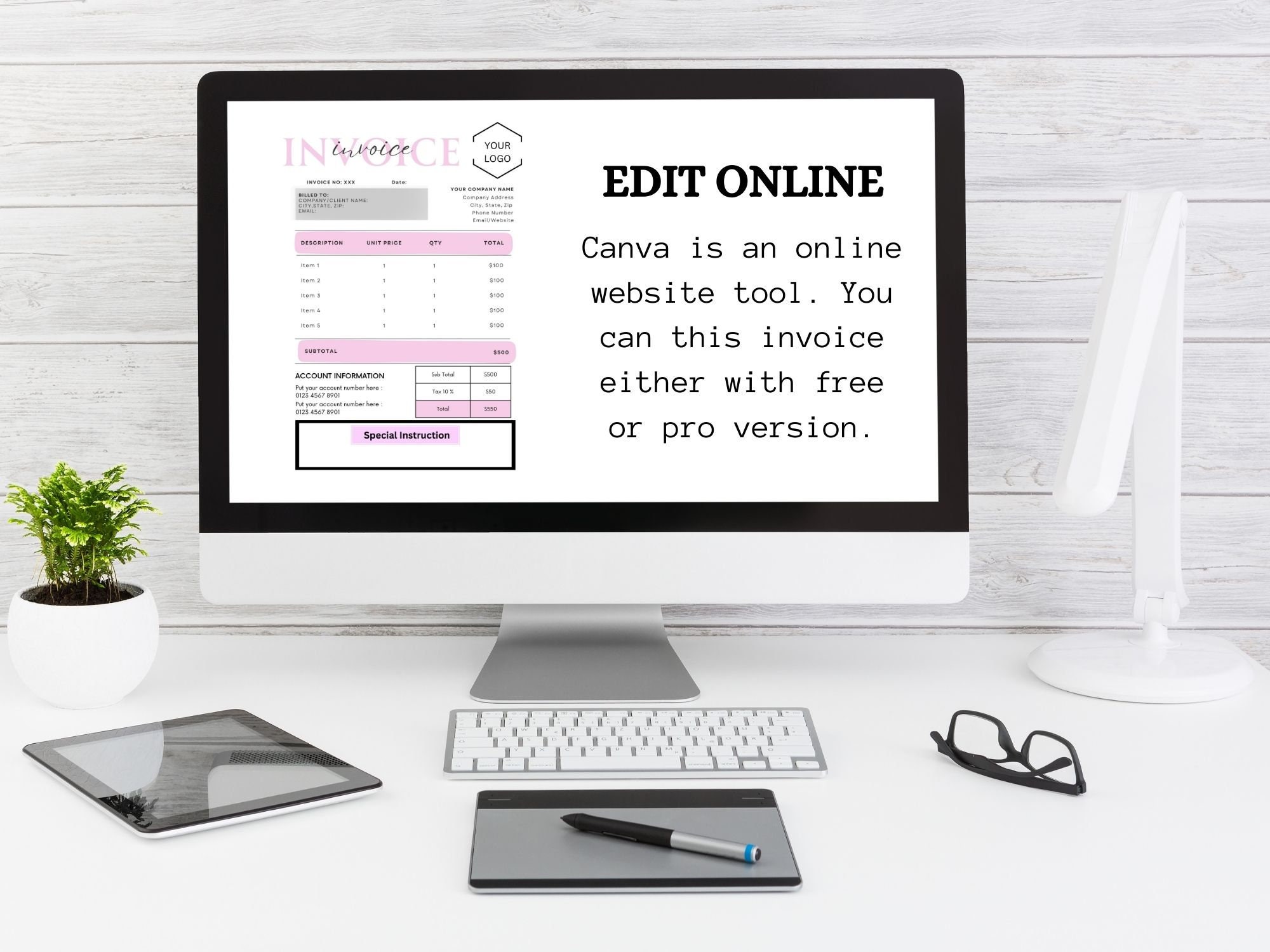 Invoice Template Editable, Small Business Custom Order Form Printable ...