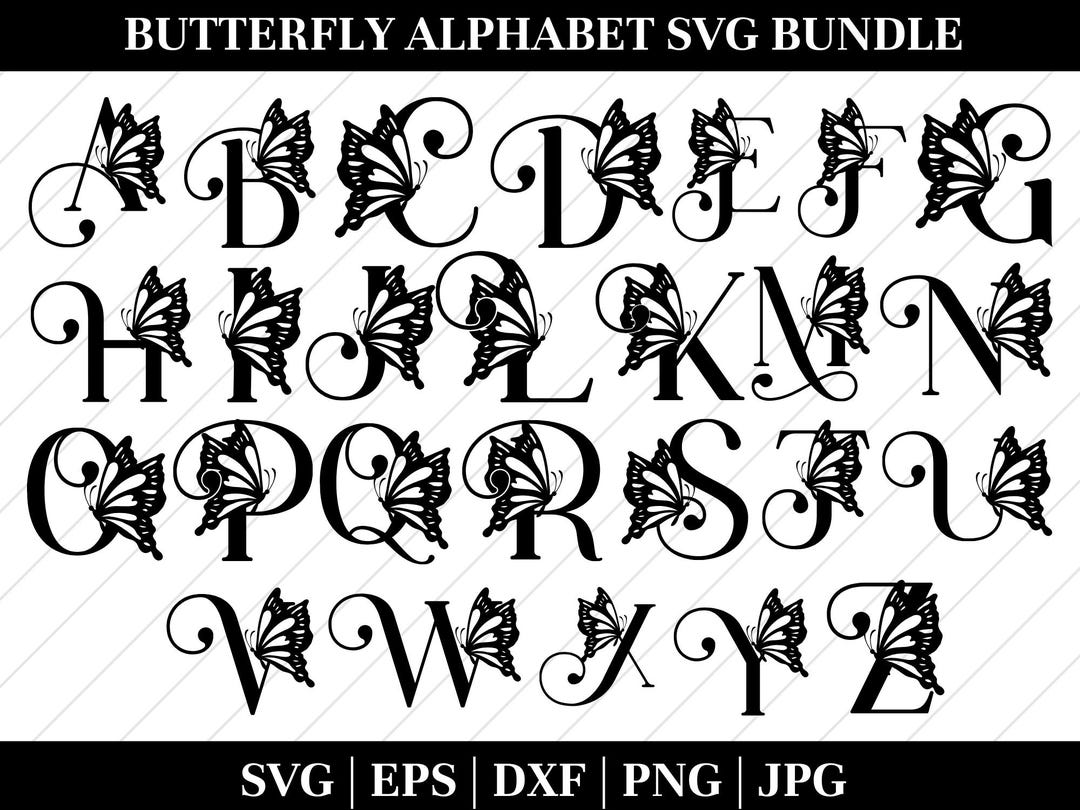 Butterfly Monogram Font SVG Bundle: Cricut Cut Files (digital Download ...