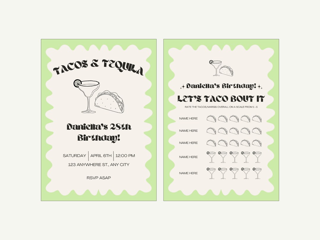 Tacos and Tequila Birthday Invitation & Tasting | Editable Party Invite ...