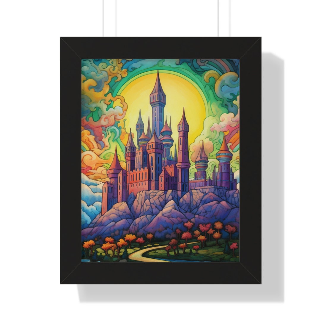 Framed Castle Wall Decor, Colorful Decor, Fantasy Decor, Trippy Decor ...