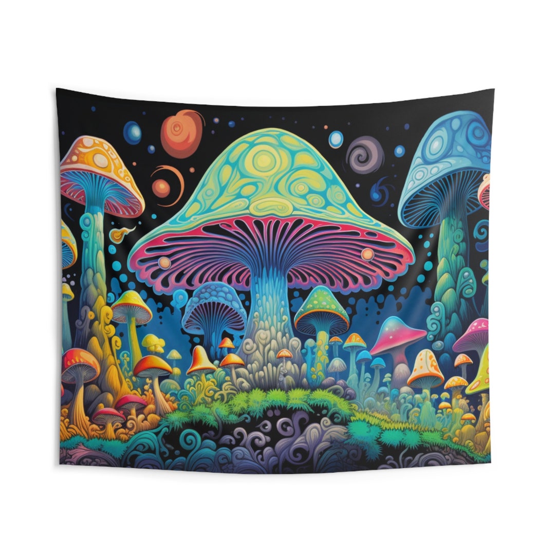 Colorful Mushrooms Indoor Wall Tapestries Trippy Art, Psychedelic ...