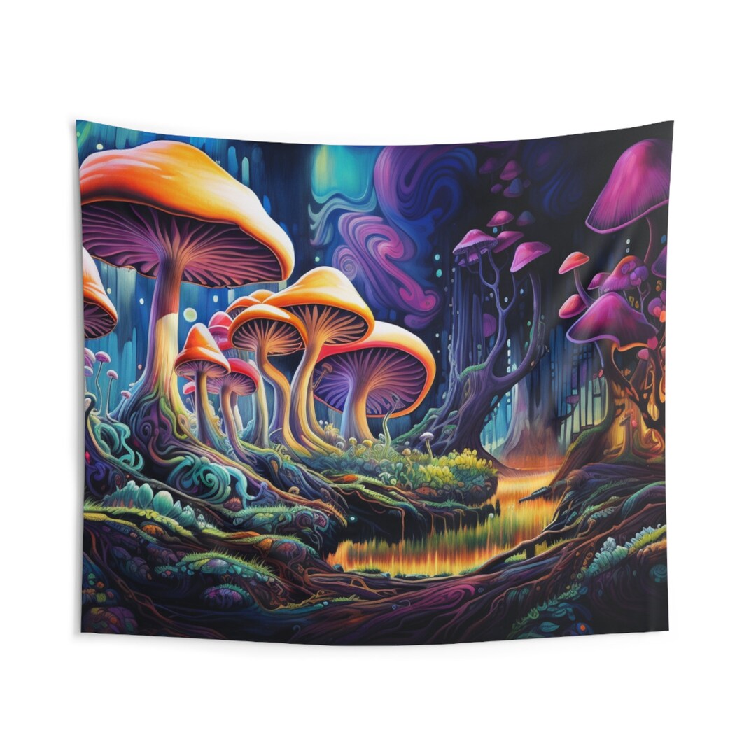 Colorful Mushroom River Indoor Wall Tapestries Trippy Art, Psychedelic ...