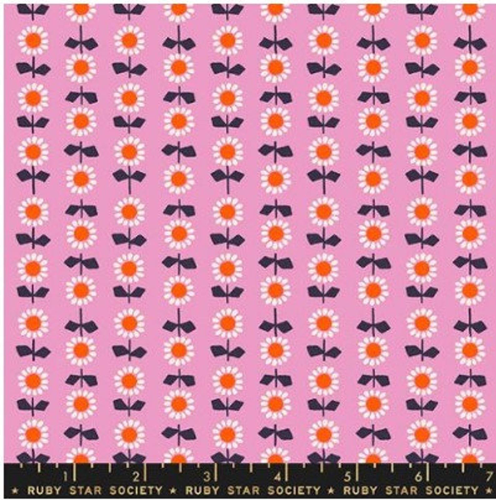 Ruby Star Society- Meadow Star Fabric- Pink Background- Orange and ...