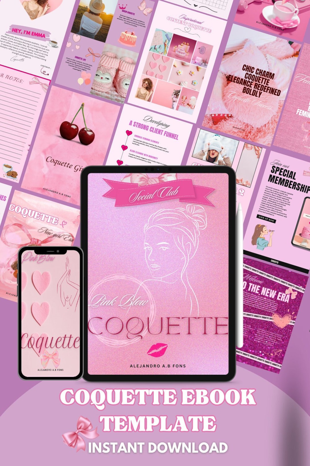 Ebook Template Canva, Coquette, Pink Bow, Coquette Svg, Ebook Template ...