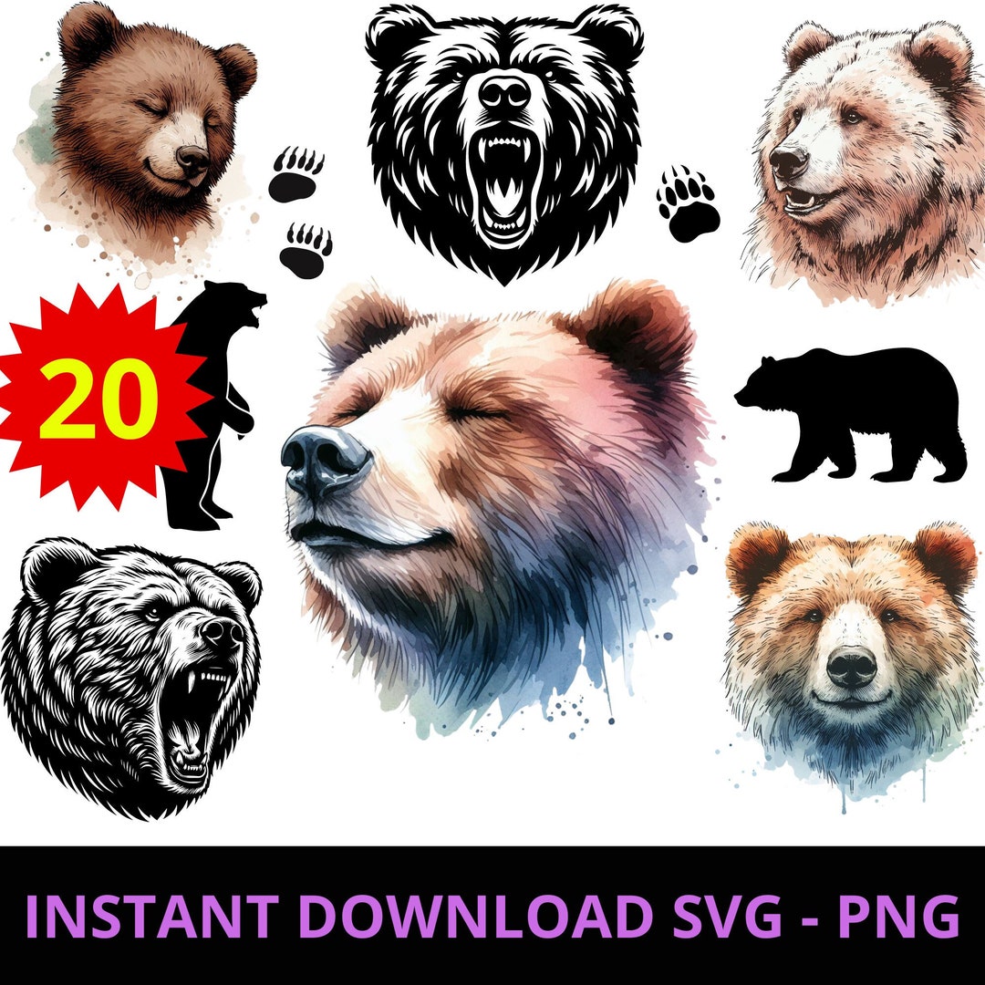 Bear Bundle SVG | 20 Bear Svg | Bear Head Svg | Bear Clipart PNG ...