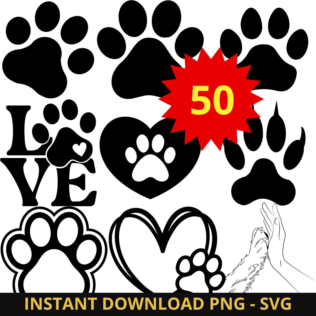 50 Paw Print, Paw SVG, Dog Paw SVG, Dog Svg, Animal Paw Svg, Cat Paw ...