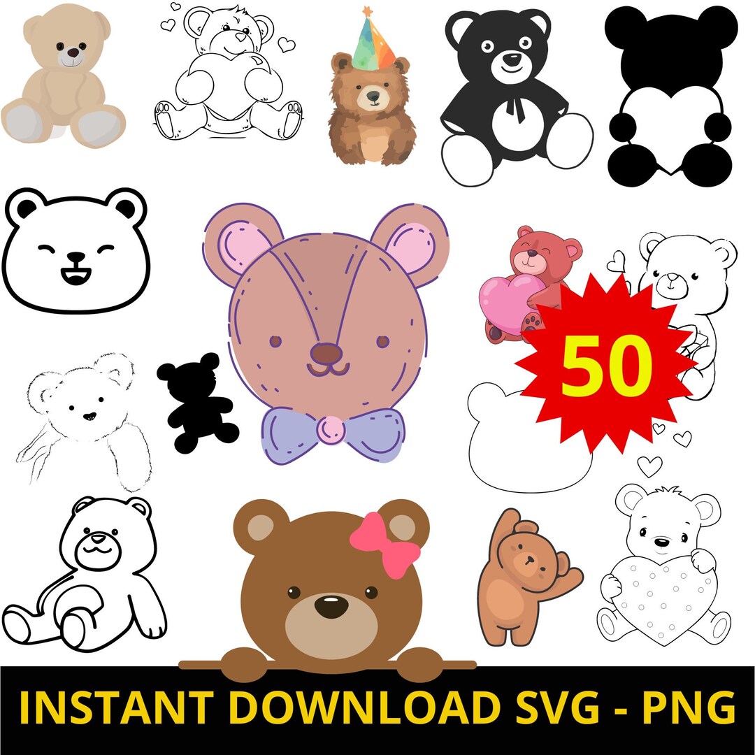 Teddy Bear SVG, 50 Teddy Bear Bundle SVG, Teddy Bear Bundle, Bear Baby ...