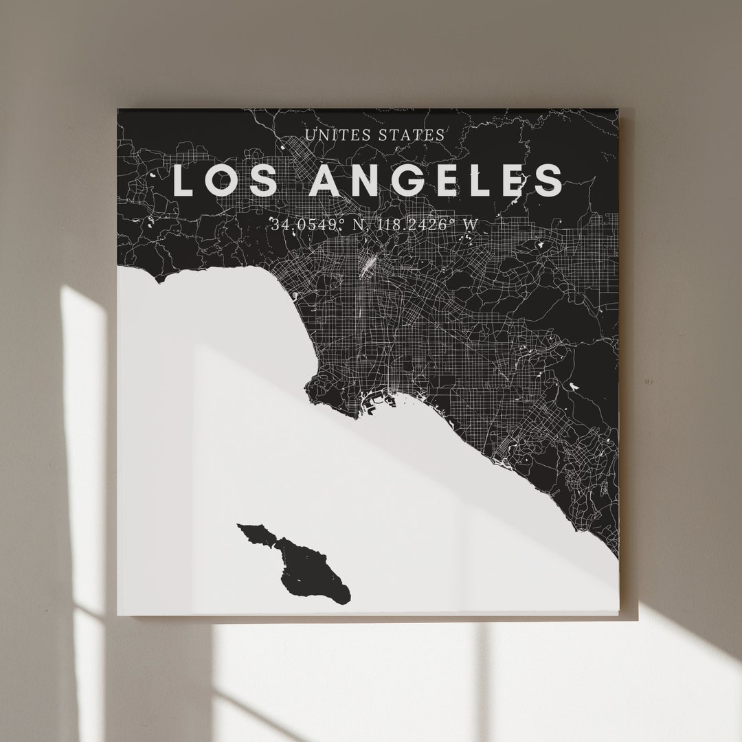 Los Angeles Square Map Poster Minimalist Black & White LA Wall Art ...