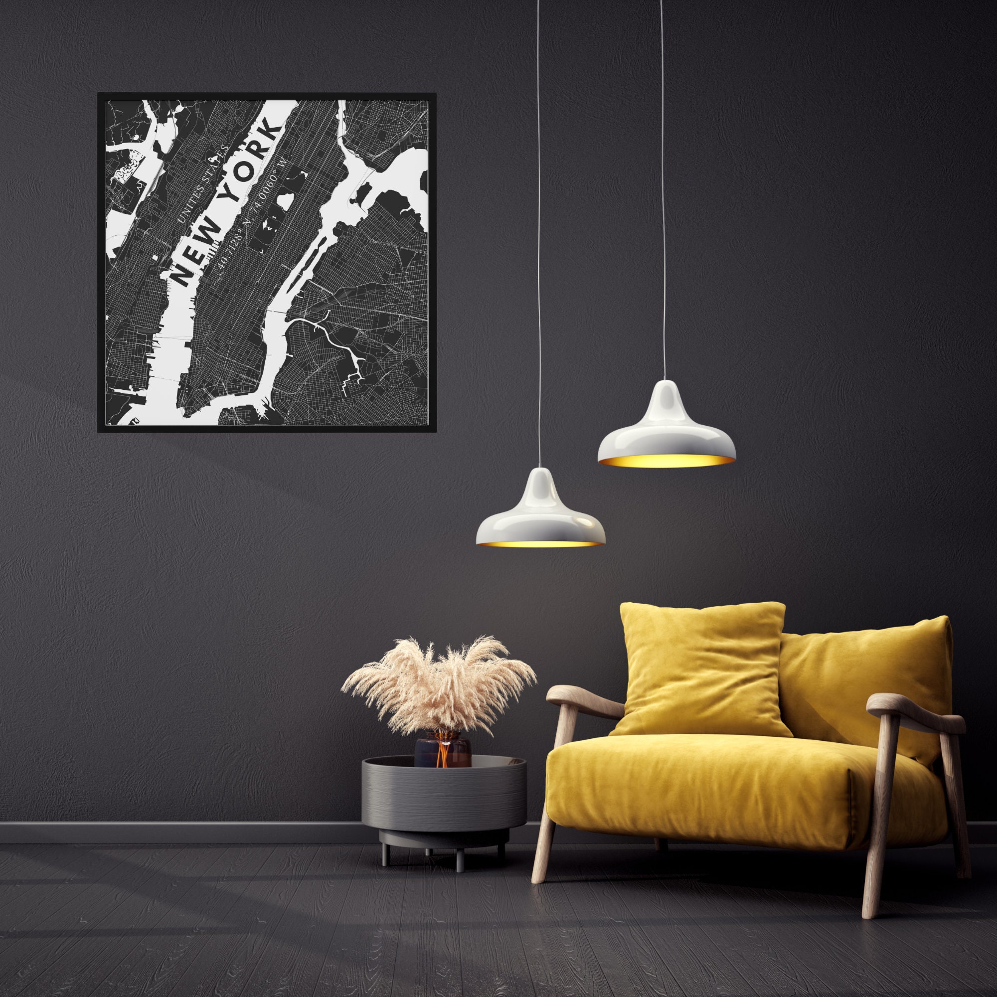 New York City Square Map Poster - Minimalist Black & White NYC Wall Art ...