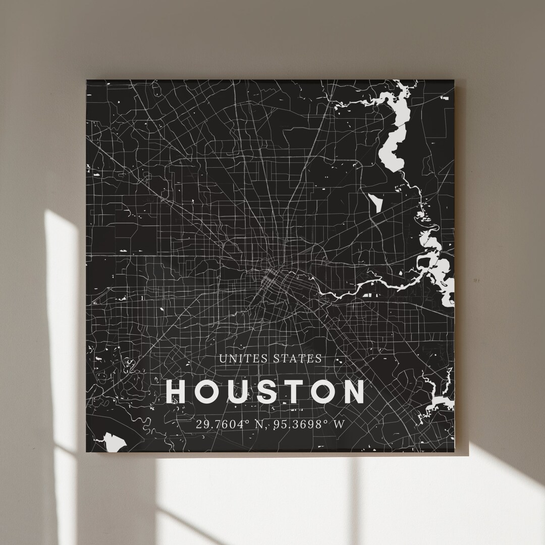 Houston Square Map Poster - Minimalist Black & White Houston Wall Art ...