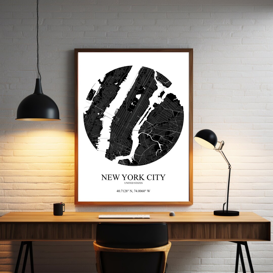 NYC Map Poster: Minimalist Black & White New York City Art Print - Etsy