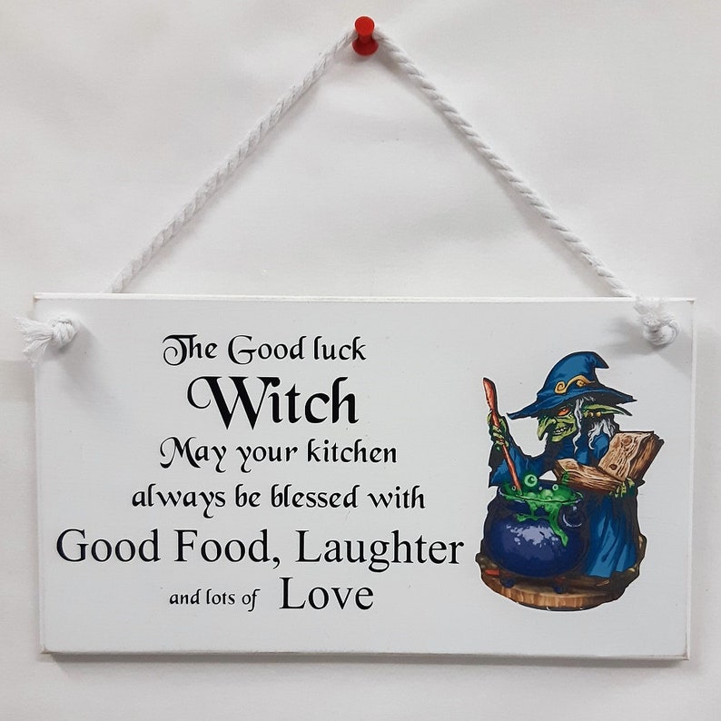The Good Luck Kitchen Witch Hanging Sign, Witch Decal With Black Vinyl ...