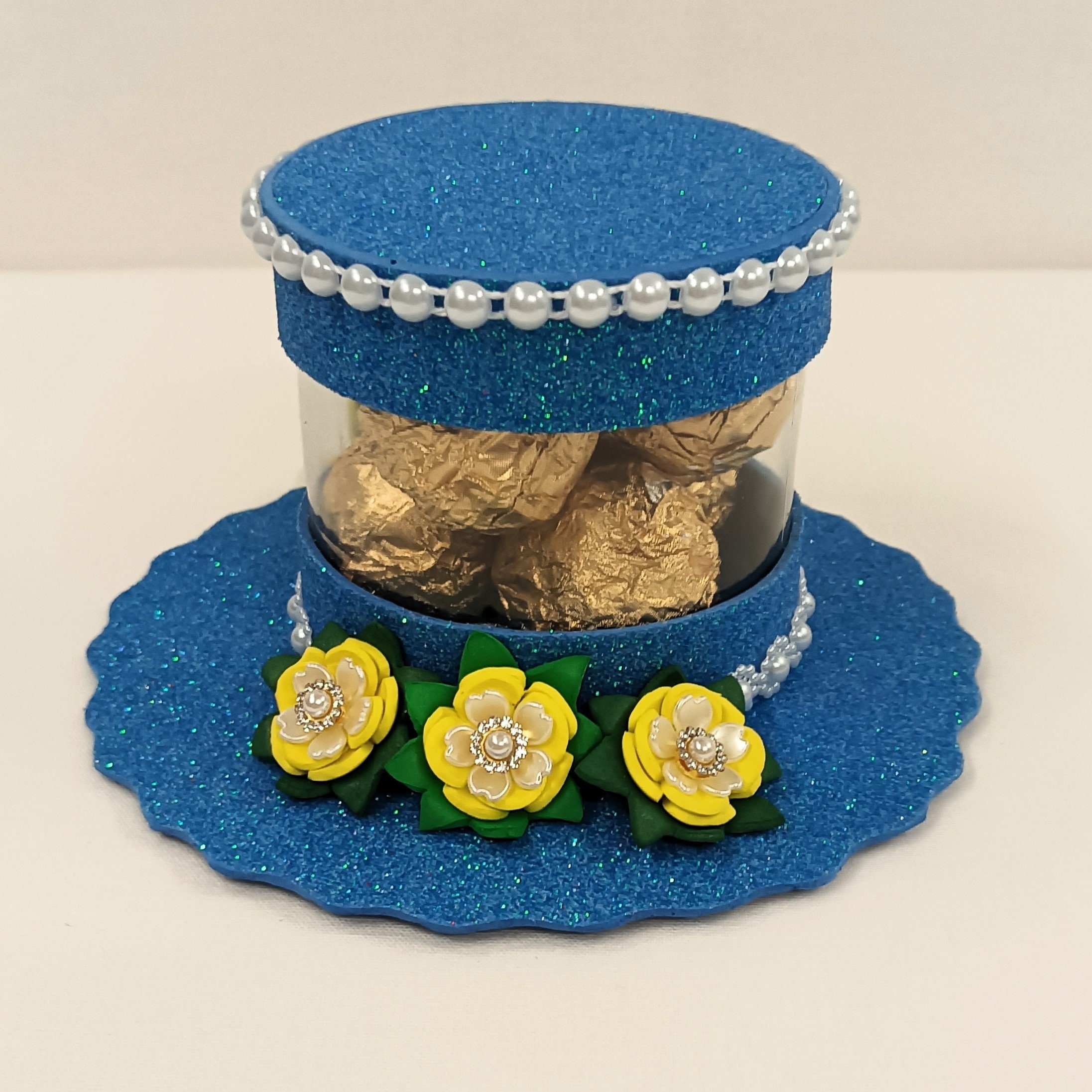 Tiny Top Hat Container With Bow and Flowers, EVA Glitter Foam Candy ...