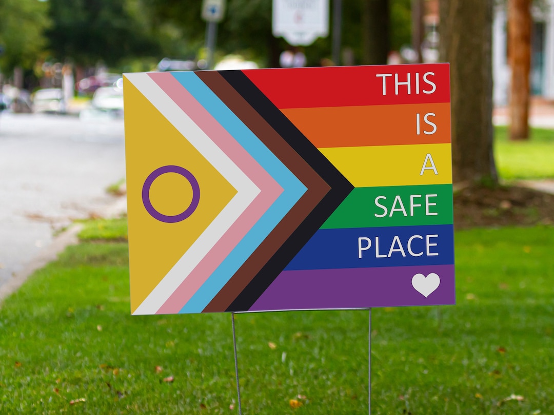 Progress Pride Flag Yard Sign: "this is a Safe Place" 24x18 Double ...