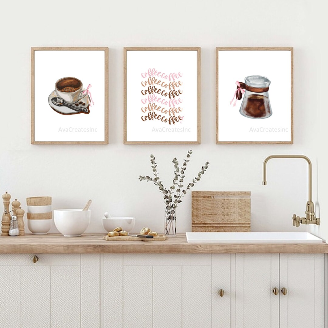 SET OF 3 Coquette Coffee Wall Decor, Art Print, Feminine Room Decor ...