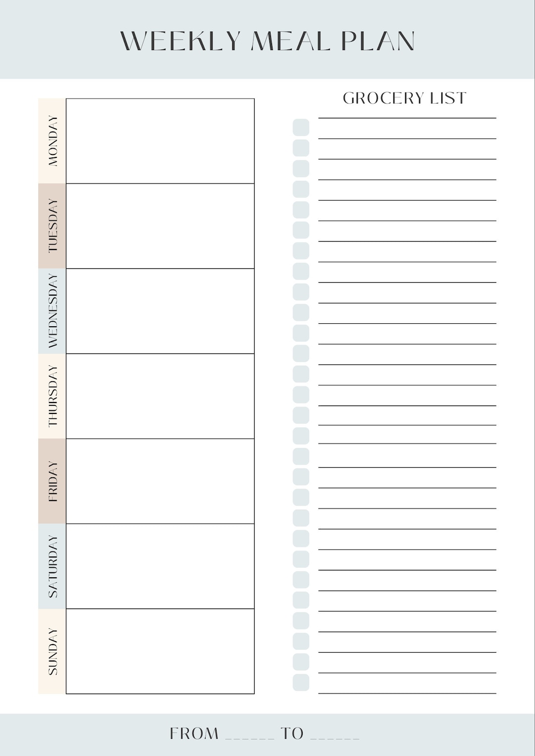 Weekly Meal Planner With Grocery List Printable - Etsy