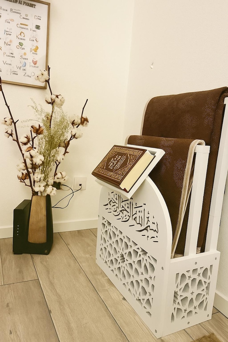 Prayer Mat Cabinet With Integrated Quran Stand – Solid Wood – Muslim ...