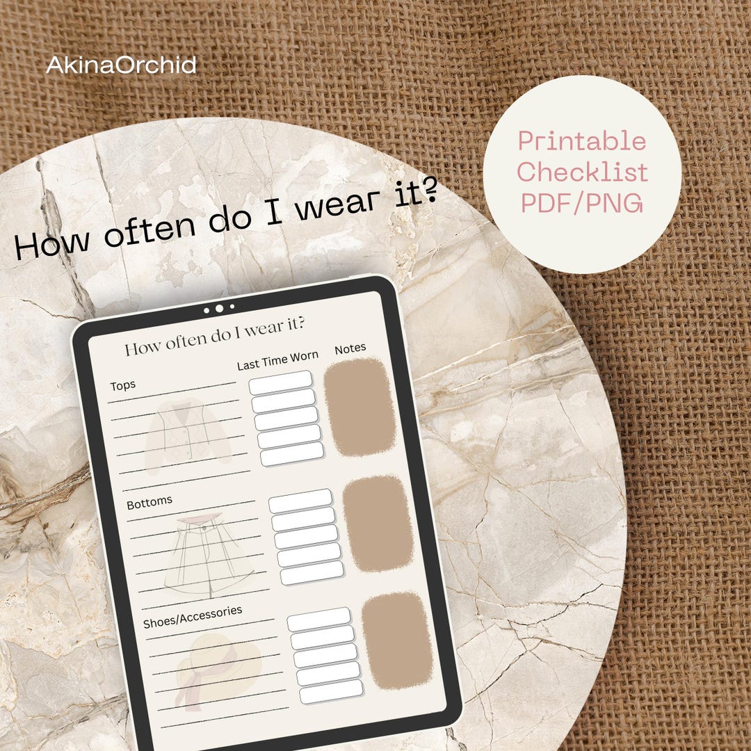 Clothing Wear Tracker Printable | Wardrobe Checklist Template | Closet ...