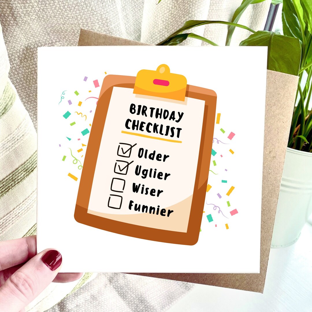 Joke Happy Birthday Checklist Card - Older, Uglier, Wiser, Funnier! - Etsy
