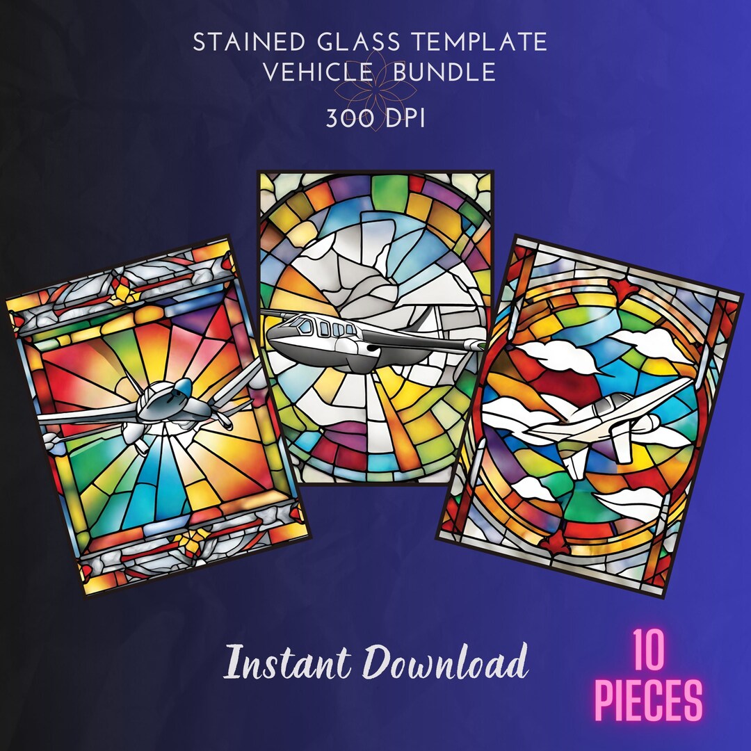 Plane Stained Glass Template Bundle | Aviation Digital Design | High ...