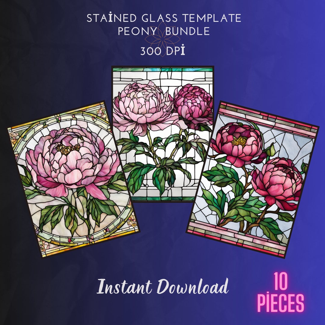 Peony Flower Stained Glass Pattern,faux Stained Glass, Digital File ...