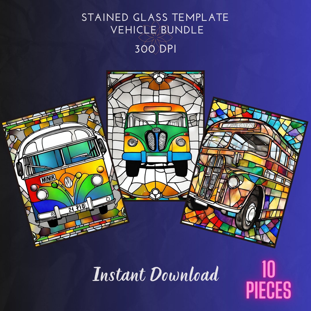 Hippie Van Stained Glass Pattern | Retro Bus Design | High-resolution ...