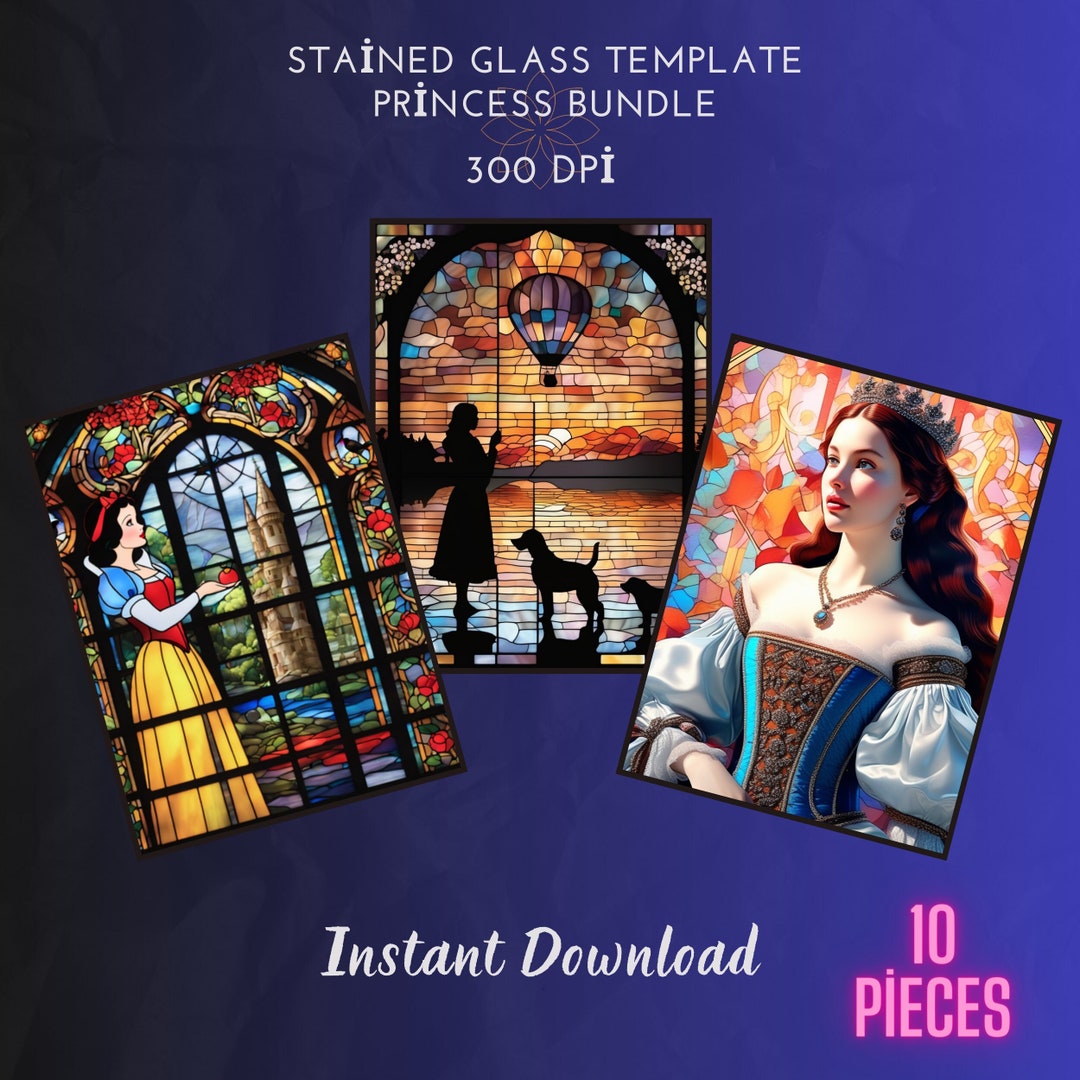 Stained Glass Template Princess Bundle,princess Stained Glass Clip Art ...