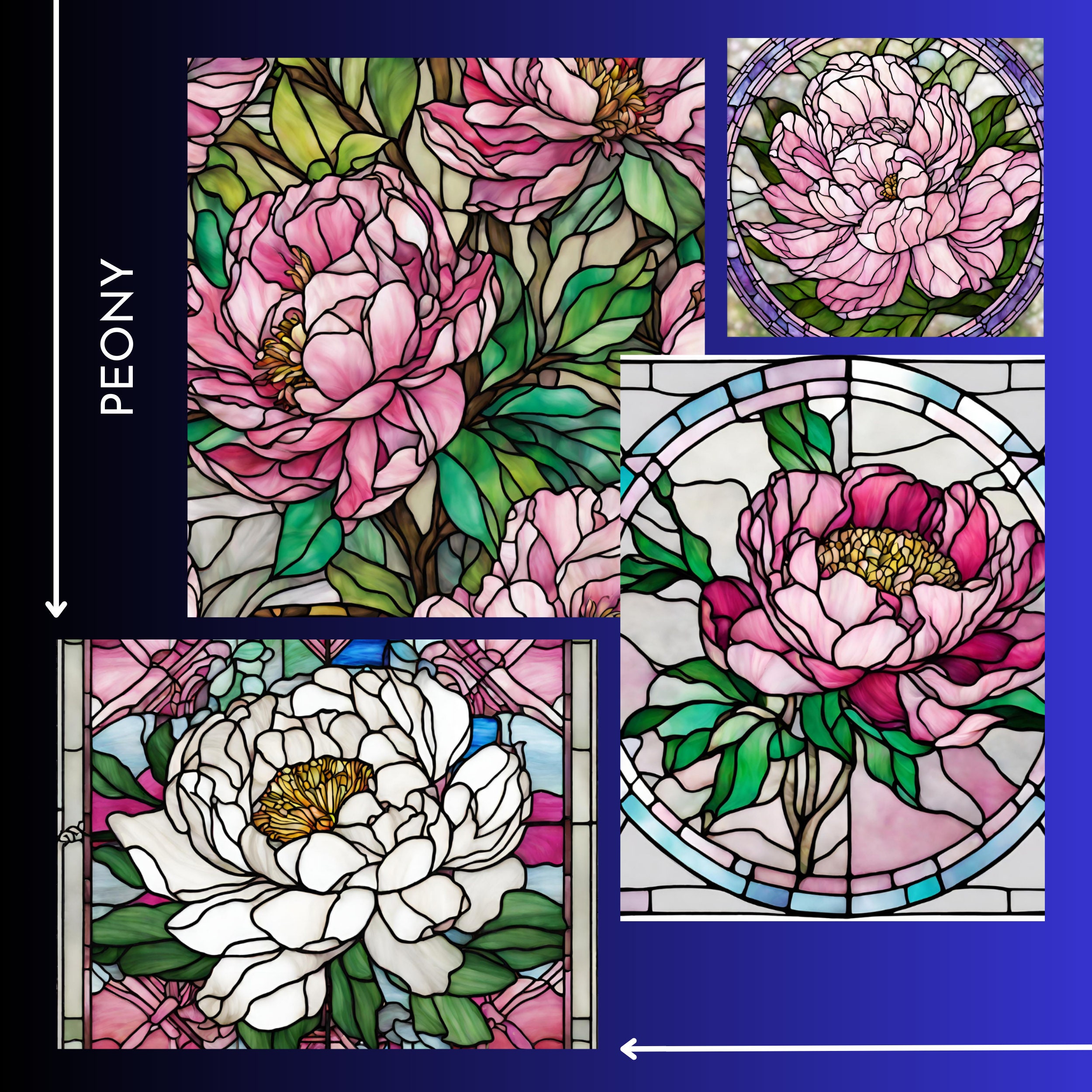 Peony Flower Stained Glass Pattern,faux Stained Glass, Digital File ...
