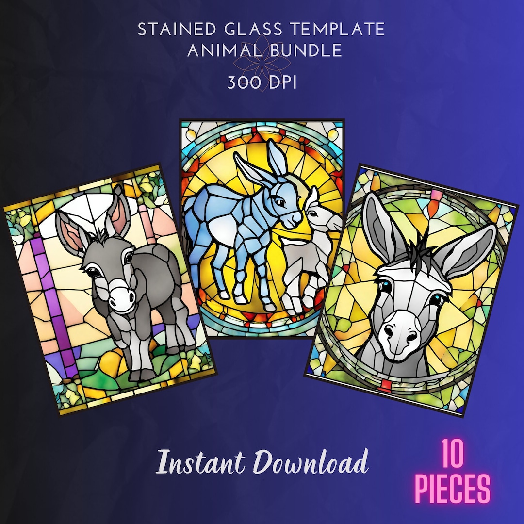 Donkey Stained Glass Pattern Faux Stained Glass Digital Design High ...