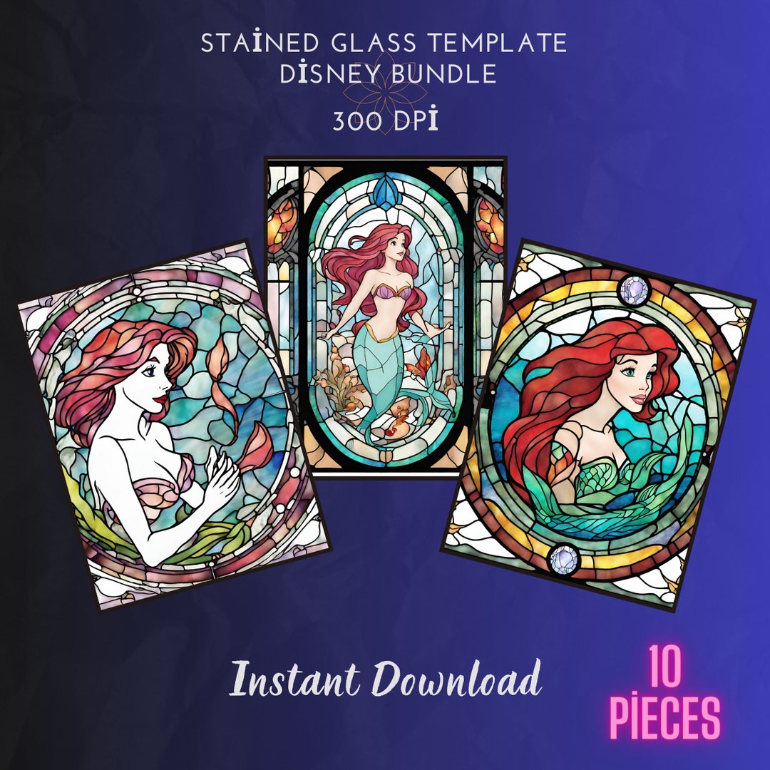 The Little Mermaid Stained Glass PNG Sublimation,stained Glass Template ...