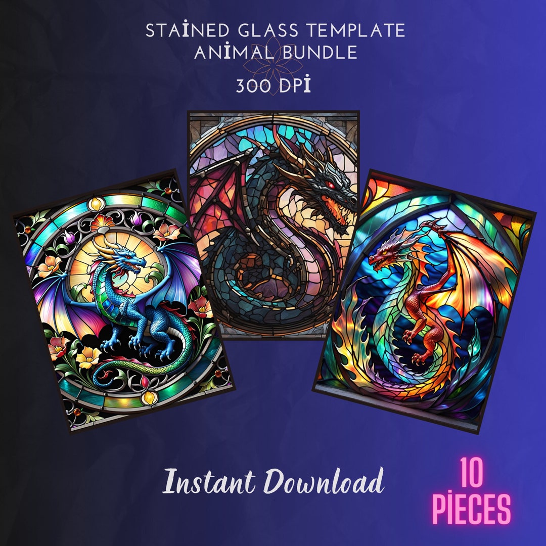 Dragon Stained Glass Sublimation,faux Stained Glass, Wall Art PNG ...