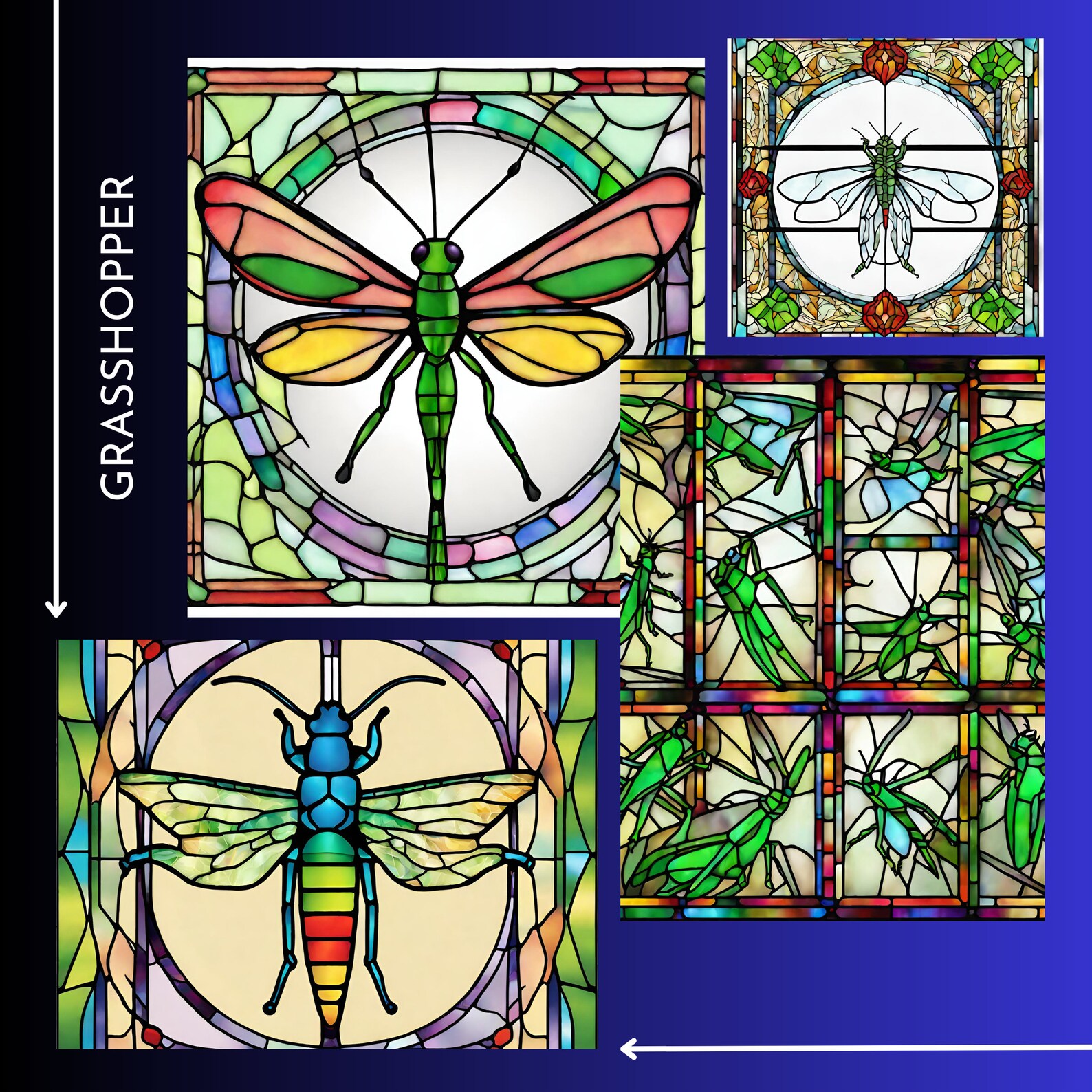 Grasshopper Stained Glass Pattern,pdf Stained Glass Panel of ...