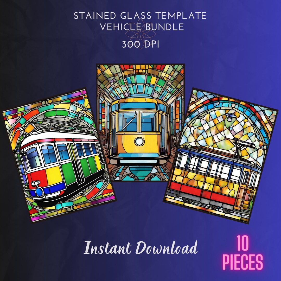 Tram Stained Glass Digital Paper | Vintage Tram Design | High ...